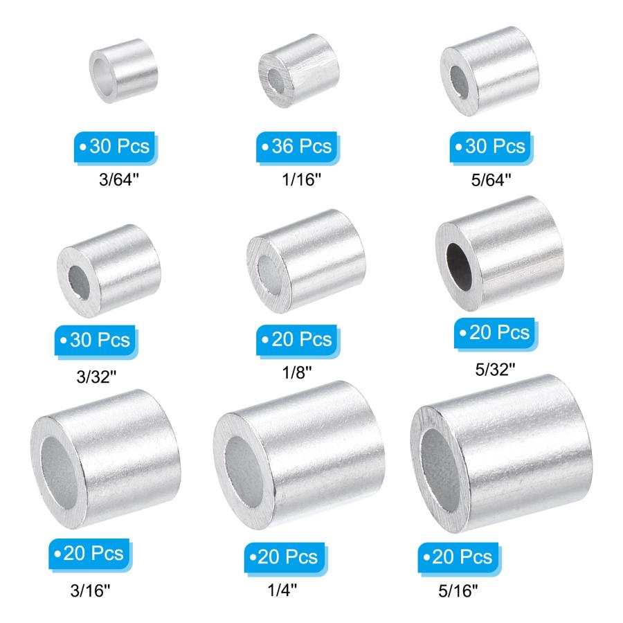 uxcell アルミ圧着ワイヤロープストップスリーブ 9サイズ1.2mm 1.5mm 2mm 2.5mm 3mm-6mm 8mm 220個 : ソウテン2号店 - 通販 - Yahoo!ショッピング