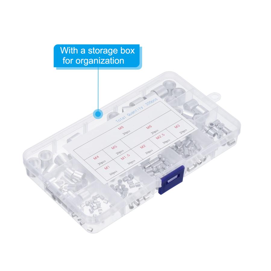 uxcell アルミ圧着ワイヤロープストップスリーブ 9サイズ1.2mm 1.5mm 2mm 2.5mm 3mm-6mm 8mm 220個 : ソウテン2号店 - 通販 - Yahoo!ショッピング