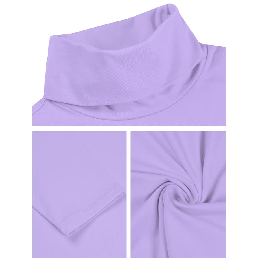Allegra K メンズ タートルネック Tシャツ ハイネック カットソー 長袖 無地 薄手 ストレッチ カジュアル ライトパープル 42 ...