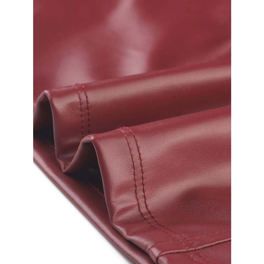 Allegra K トップス シャツ フェイクレザー ブラウス メッシュスリーブ スタンドカラー レディース ワインレッド L ...