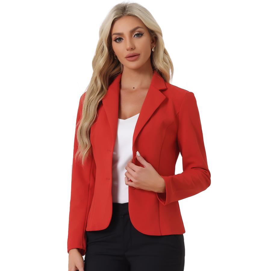 Allegra K ジャケット スーツブレザー ラペルカラー ビジネス 通勤 オフィス 伸縮性 レディース 赤 M ...