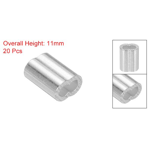 uxcell 1/8" 3 mmアルミ製クリンピングループスリーブダブルフェルールワイヤーロープケーブルラインエンド、シルバー20個 ...