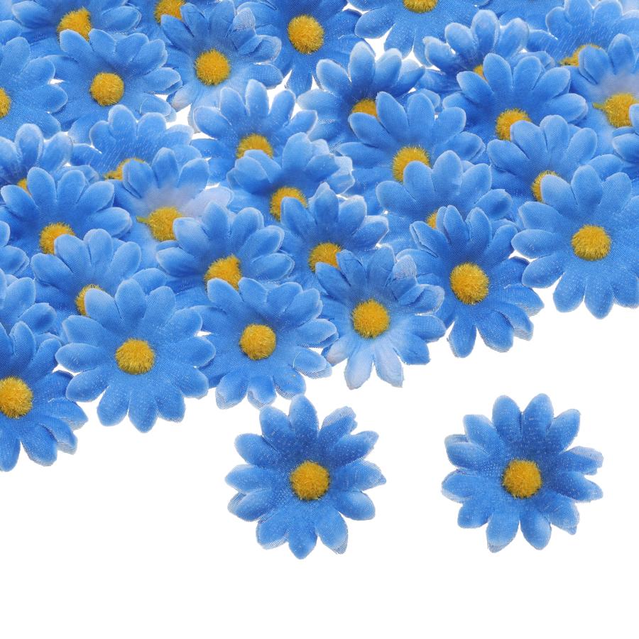 uxcell 50個の人工デイジーの花のヘッド 1.6"のシルクフェイクデイジーのヘッド ミニデイジーの人工花の大量販売 ブルー/オレンジ ...