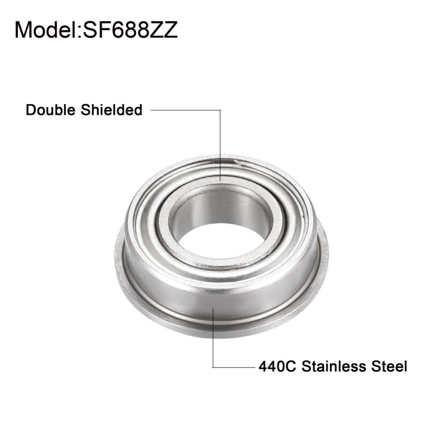 uxcell フランジ付きボールベアリング SF688ZZ 二重シールド ステンレス鋼ベアリング 8x16x5 mm 4個 : ソウテン3号店 ...