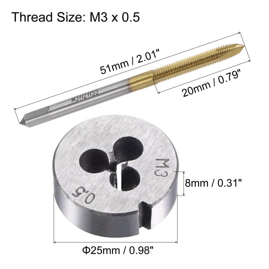 uxcell タップアンドダイセット メトリック M3x0.5 HSS (高速度鋼) チタンメッキ機 螺旋ポイント 合金鋼 丸ねじ切りダイス : ソウテン3号店 - 通販 - Yahoo!ショッピング