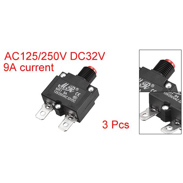 uxcell 回路過負荷ほご装置 9A AC125/250V DC32V 押しボタン式 サーマルサーキットブレーカ エアコンプレッサー用 3個 ...