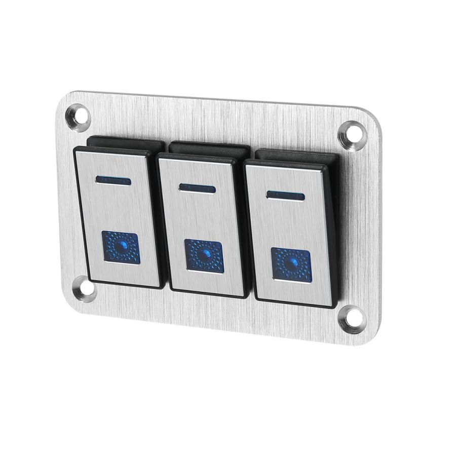 X AUTOHAUX トグルロッカースイッチパネル カーマリンボート 3ギャング 5ピン 12V/24V サーキットブレーカー青色LED ...