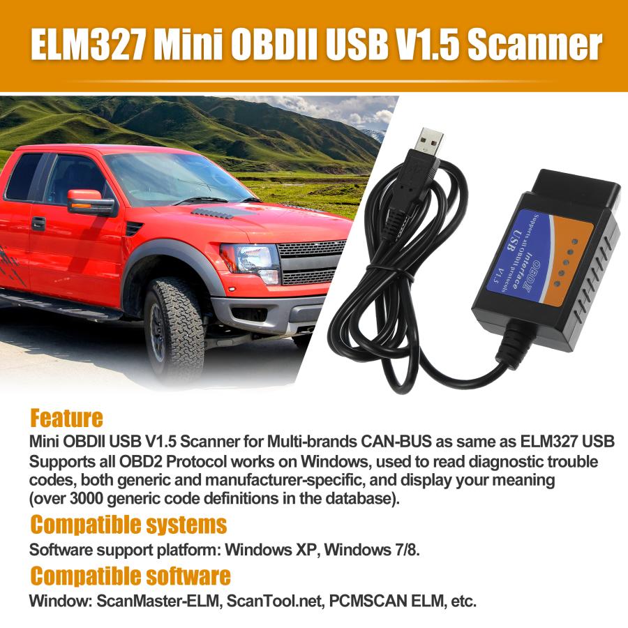 uxcell MINI OBDII USB V1.5スキャナー OBD2アダプター診断ケーブル OBDIIコンピューターテスター : ソウテン ...