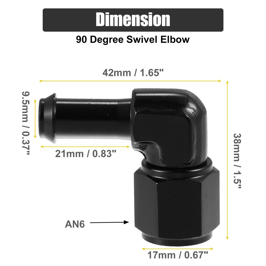 uxcell 車の燃料ホースフィッティングアダプター 90° メス AN6‐9.5mm スイベルホースバーブフィッティング アルミニウム合金 ブラック : ソウテン - 通販 - Yahoo ...