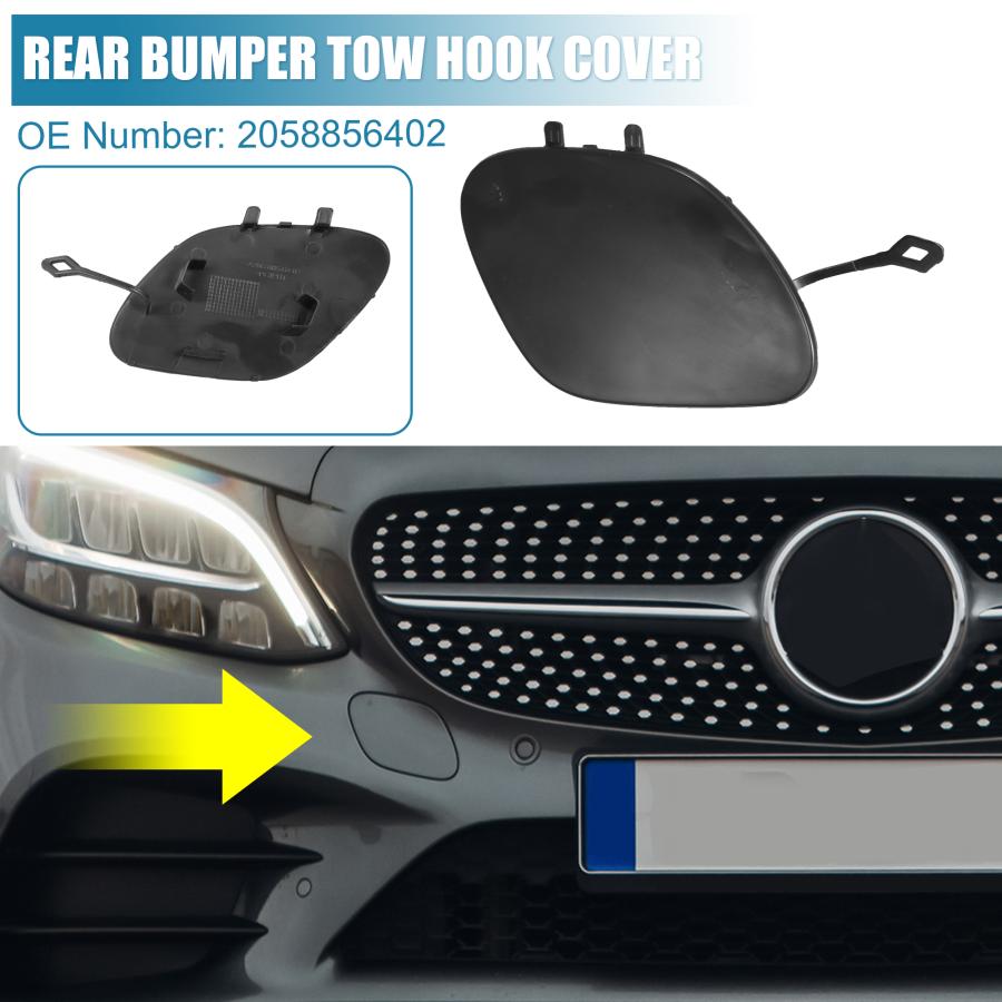 uxcell フロントバンパー牽引フックカバー 2058856402 車のトレーラーフックカバー Mercedes-Benzに対応 ブラック ...