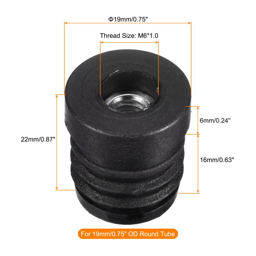 uxcell インサート 丸チューブ用 M6ねじ付き 19mm外径丸管用 ラウンド 黒いプラスチックプラグ チェアエンドキャップ 家具脚プラグ 12個 : ソウテン - 通販 - Yahoo ...