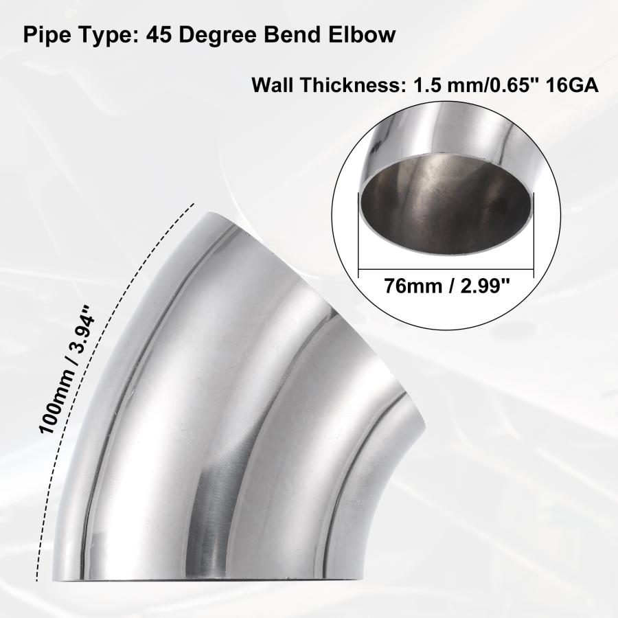uxcell 45度マンドレルベンドエルボ排気エルボパイプ SS304 ステンレス鋼曲げ管 76mm配管 外径76mm シルバートーン : ソウテン - 通販 - Yahoo!ショッピング