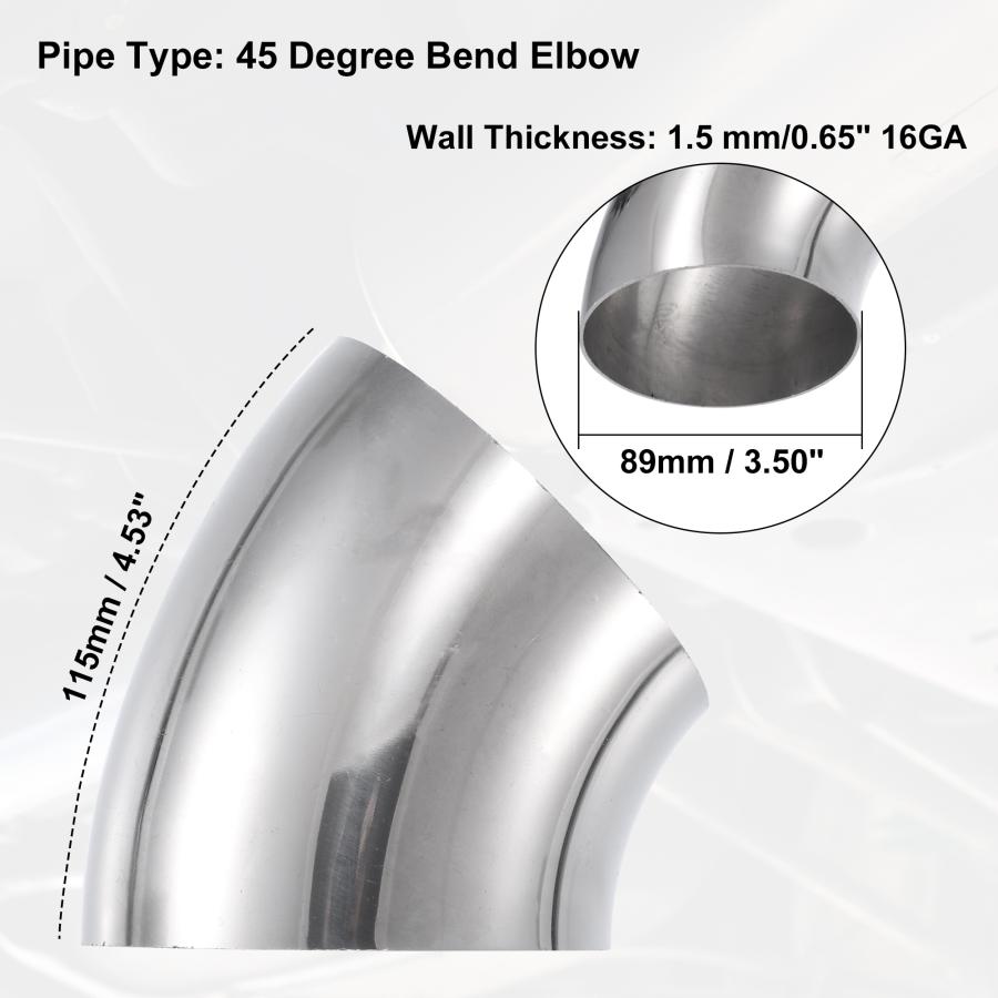 uxcell 45℃ マンドレルベンドエルボ 排気エルボパイプ OD89mm SS304 ステンレス鋼 89mm パイピング シルバートーン : a22112800ux0275 : ソウテン ...