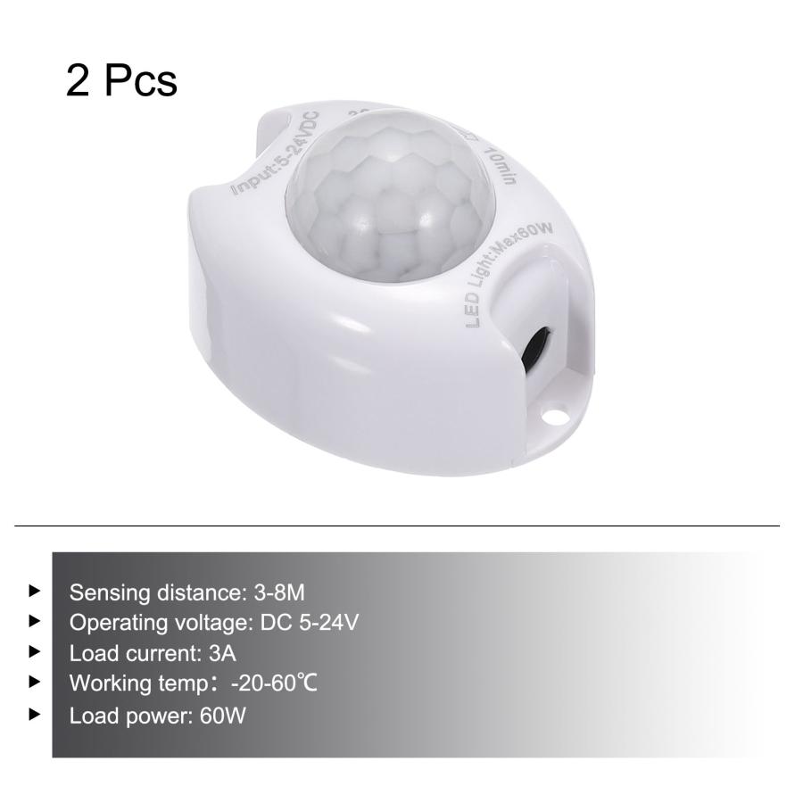 uxcell PIRモーション起動センサースイッチ DC 5V-24V キッチンキャビネット LEDストリップライト用 光センサー付き ホワイト 2個 :a22122100ux0095:ソウ ...