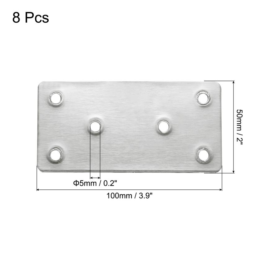 uxcell 8個 フラットストレートブレースブらケット 3.9x2" メンディングプレート 家具修理用 接続ジョイント ステンレススチール ...