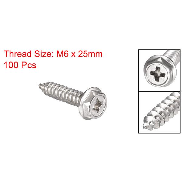 uxcell 六角ワッシャーセルフタッピングねじ M6 x 25mm 304ステンレス鋼六角フランジシートメタルねじ100個 : a24052500ux0136 : ソウテン - 通販 ...