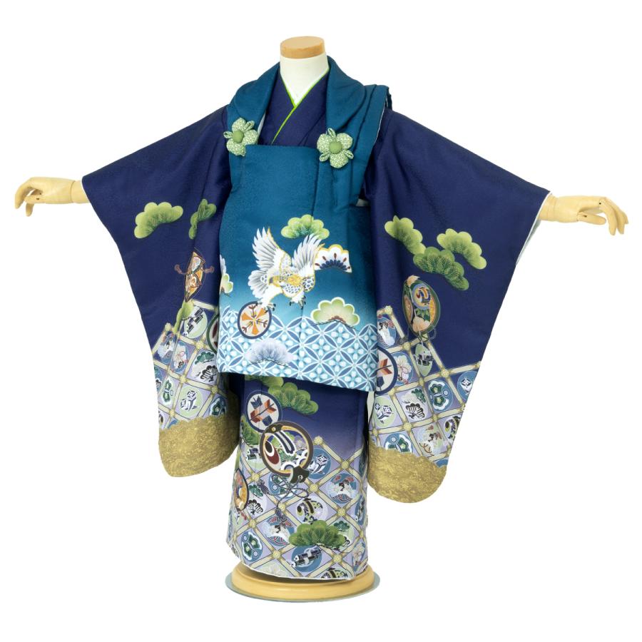 SOUBIEN 七五三 着物 3歳 レトロ 被布 販売 男の子 三歳 着物セット 被布コート 襦袢 雪駄 セット 青 緑 和装 男児 子供 送料無料 : きもの館 創美苑 - 通販 ...