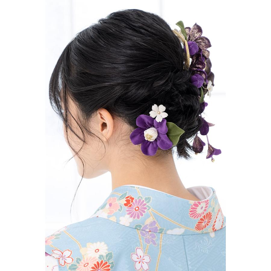 SOUBIEN（創美苑） 髪飾り 2点セット 紫 パープル 椿 蕾 べルベット 藤