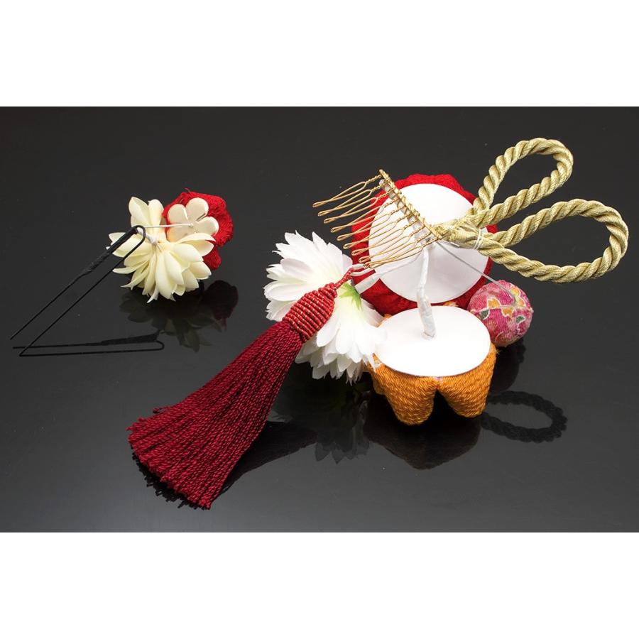 SOUBIEN（創美苑） 髪飾り 2点セット 赤 レッド オレンジ 白 椿