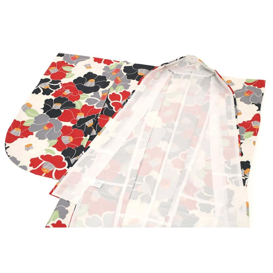 SOUBIEN（創美苑） 袴用二尺袖着物 黒 赤 椿つくし 花 菊紗綾形 レトロ