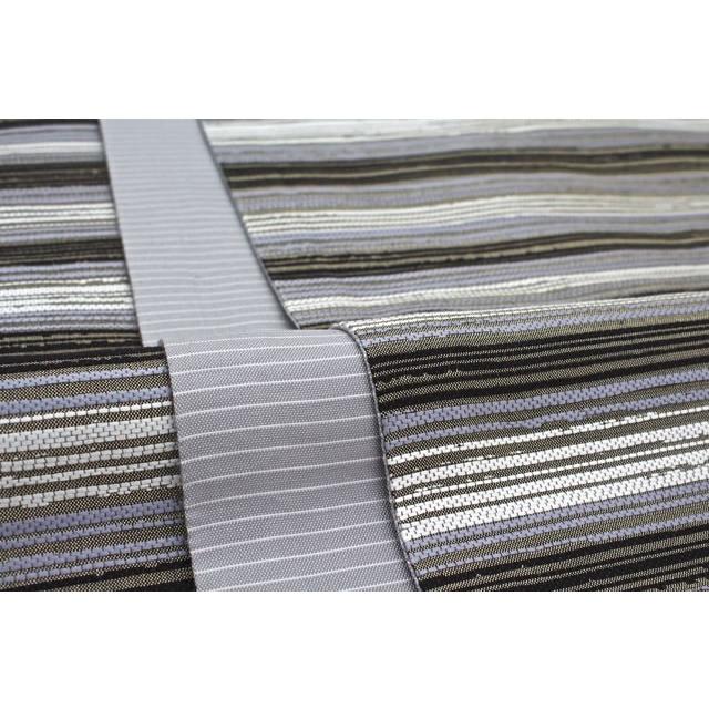 袋帯 未仕立て 灰 赤 黒 縞 名物裂 手和座 絹 六通柄 京都西陣織 2443