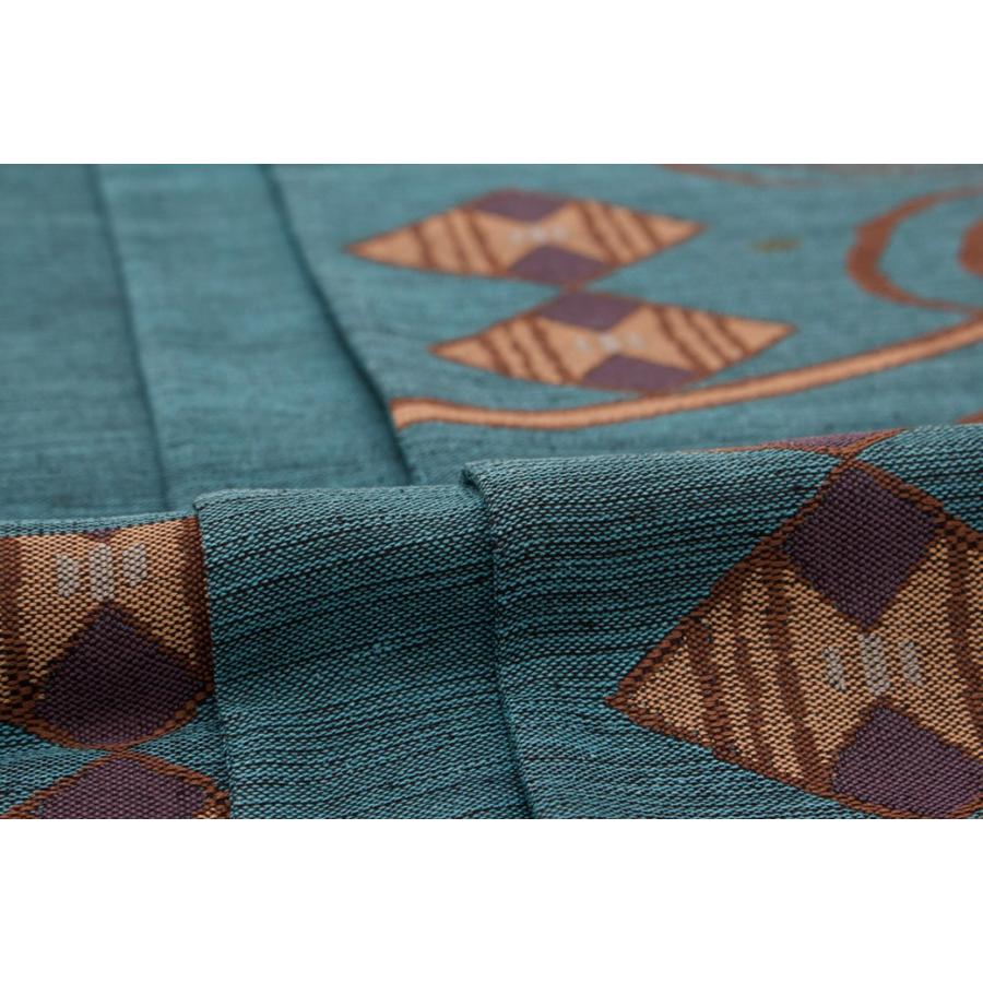 未仕立て】 袋帯 青 ブルー 茶色 流水文 格子 正絹 三幸織物 徳田佳考