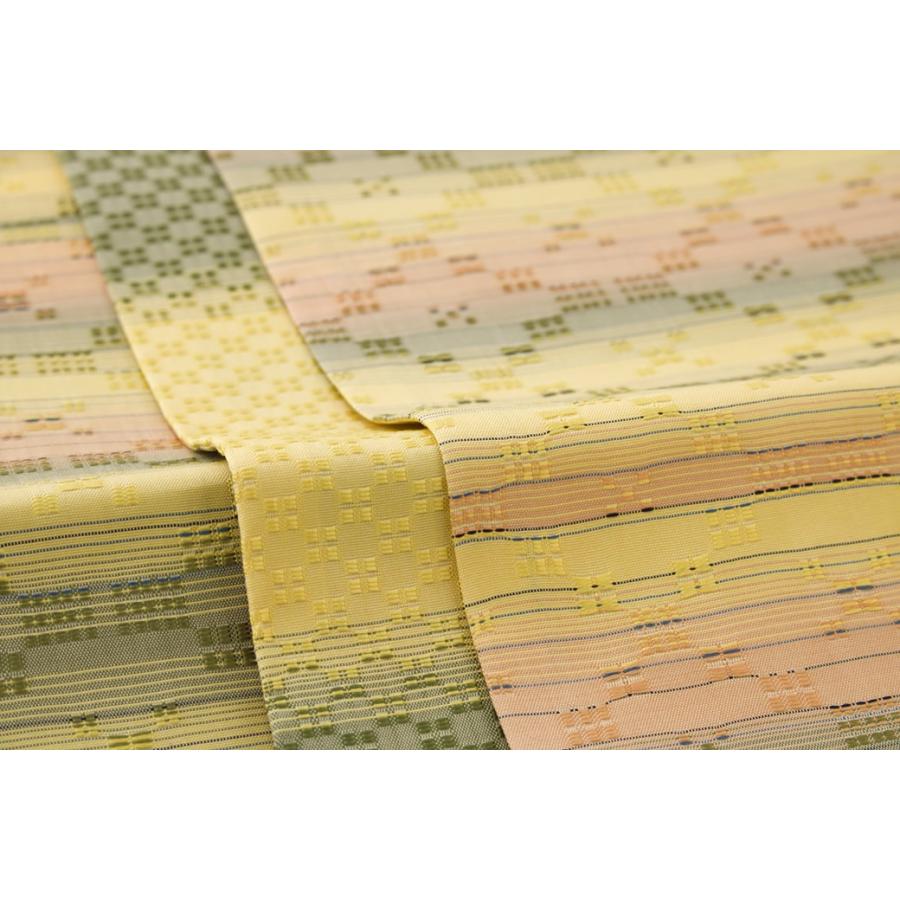 袋帯 未仕立て 本藍草木花織 黄色 イエロー サーモンピンク 灰緑