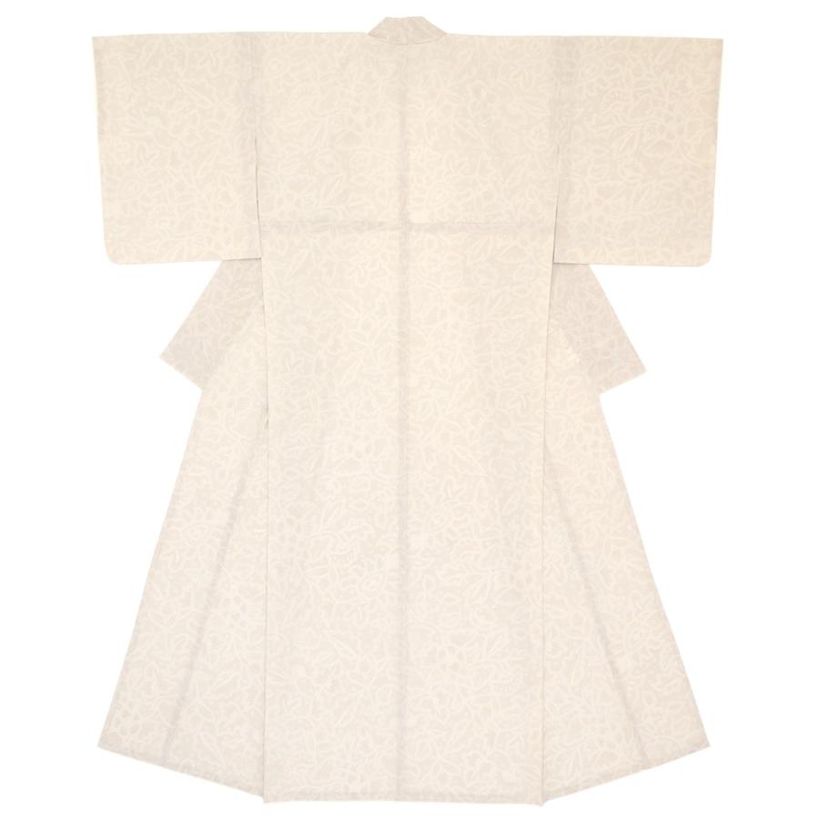 プレタ着物 袷 白系 アイボリー 花唐草 更紗 モダン 小紋 カジュアル