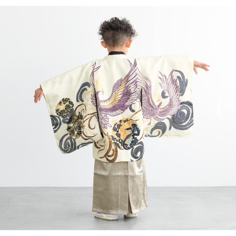 SOUBIEN レンタル 七五三 着物 男の子 5歳 袴セット フルセット 鳳凰 花丸 尾長鶏 しゃれっこ 白 黒 ゴールド 着物レンタル 五歳 袴 子供着物 男児 モダン 創美苑 : きもの ...