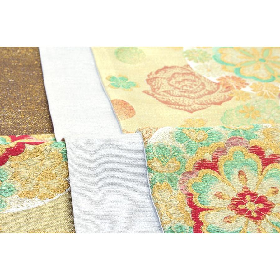 訳あり 袋帯 未仕立て 酒井守 金色 ゴールド 白 桜唐花 薔薇 亀甲 京都