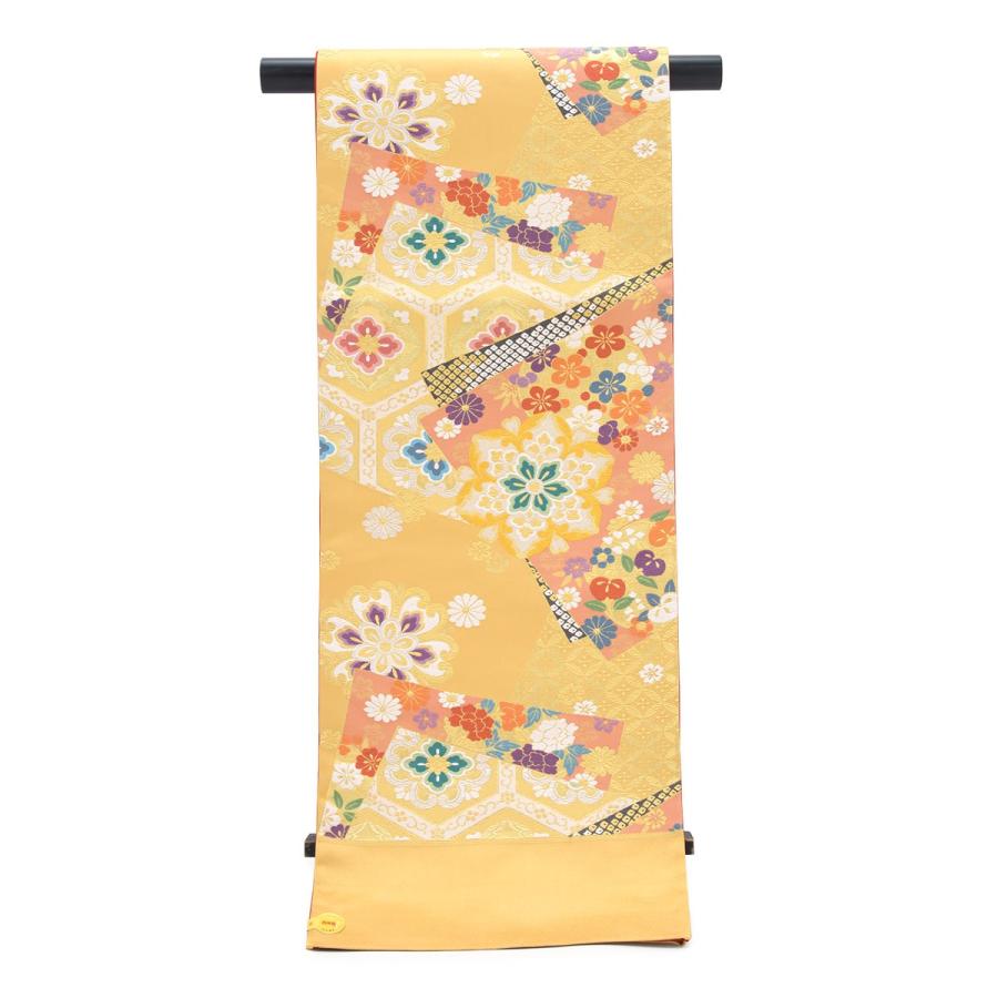 訳あり 袋帯 未仕立て 志都香 金色 ゴールド 赤 ピンク 重ね色紙 唐花