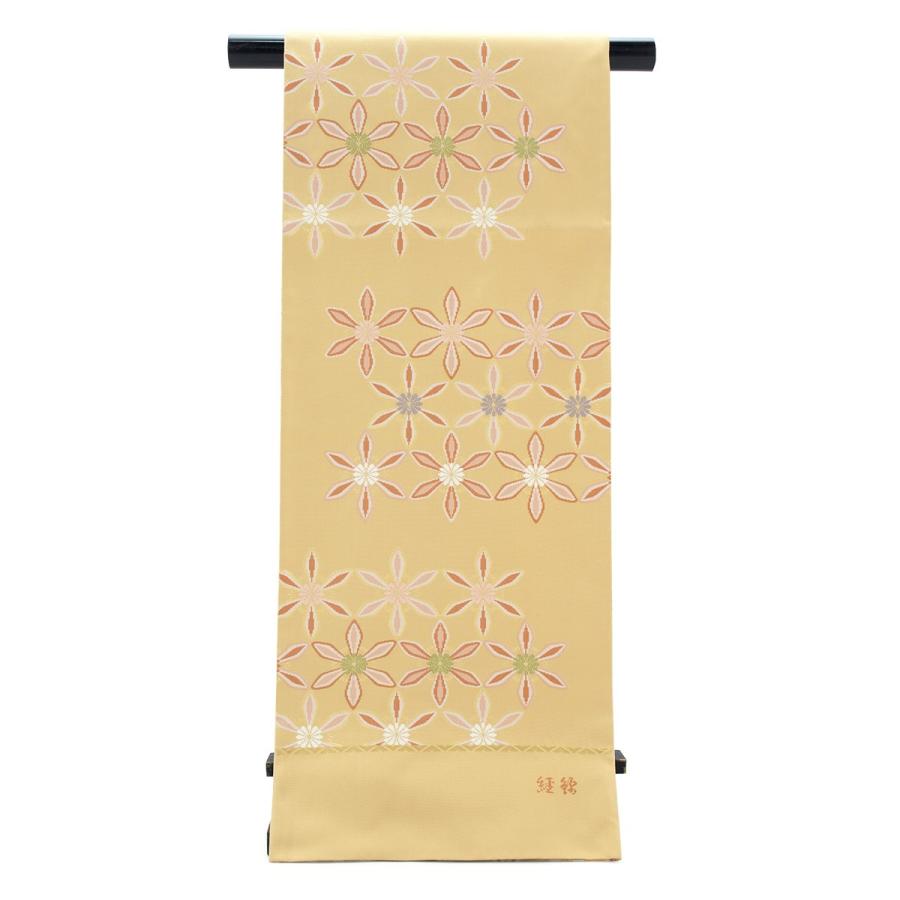 訳あり 袋帯 未仕立て 茶系 ライトブラウン 花 経錦 高島織物 京都