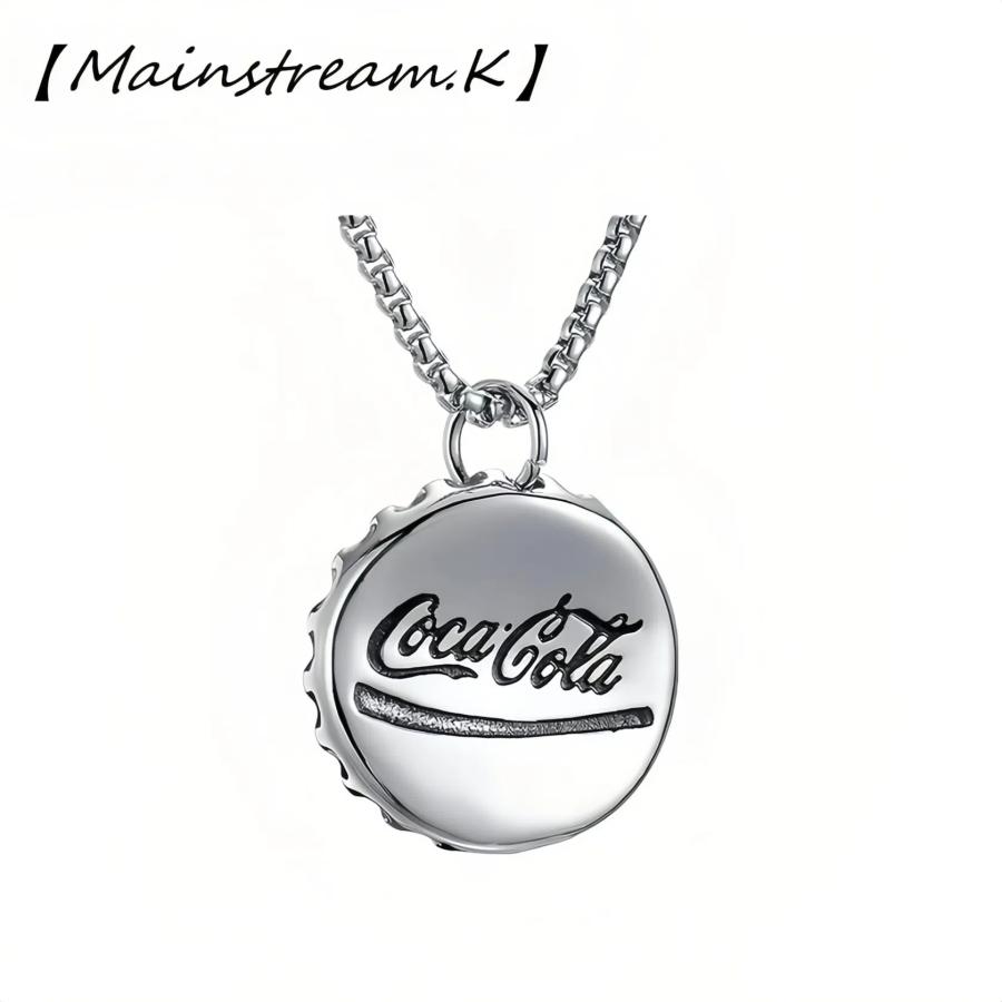 【Mainstream.K】メンズ レディース シルバー925銀 復古 円形 ボトルキャップ 飾り コカ・コーラ プレゼント 長さ50/55/60/70cm ペンダント ネックレスチェーン ...