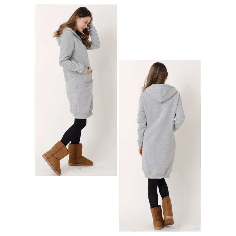 裏起毛 パーカー レディース 秋 冬 秋冬 アウター ワンピース 裏起毛パーカ 大人 ロング ひざ丈 黒 オフィス 長袖 20代 30代 40 ...