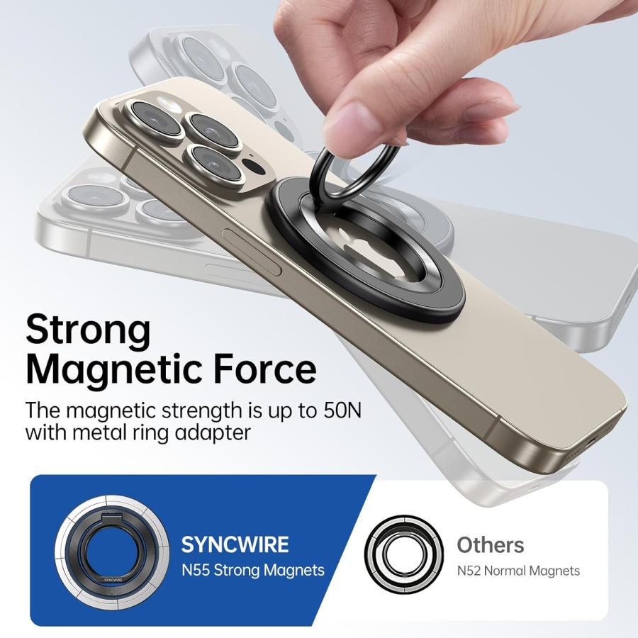スマホリング SYNCWIRE 両面マグネット MagSafe 超強力磁石 360度回転 マグセーフリング マグネット バンカーリング 磁力接着 薄型 角度調節可能 簡単着脱 : ニュー ...