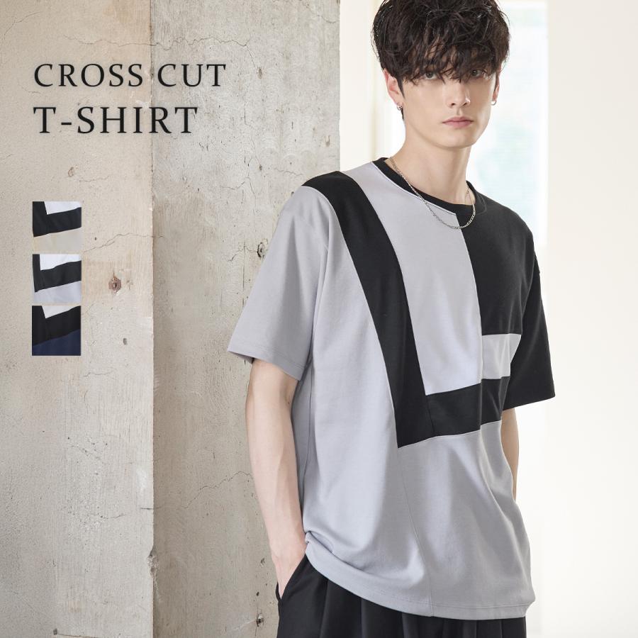 Tシャツ トップス メンズ 夏 夏服 半袖 5分袖 配色 切り替え オーバーサイズ ベージュ ネイビー グレー M L : SOYOUS ソユーズ - 通販 - Yahoo!ショッピング
