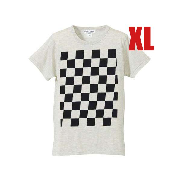5°CHECKER 染込プリント Tシャツ OATMEAL×BLACK XL/市松模様チェッカーフラッグ格子柄チェックモノトーンレース ...