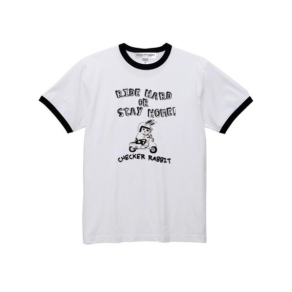 CHECKER RABBIT Ringer T-shirt/リンガーteeシャツホワイトチェッカー富士重工ラビットビンテージスクーター ...
