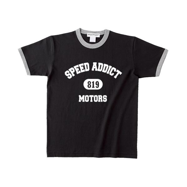 SPEED ADDICT 819 COLLEGE LOGO Ringer T-shirt BLACK × GRAY/カレッジロゴリンガー ...