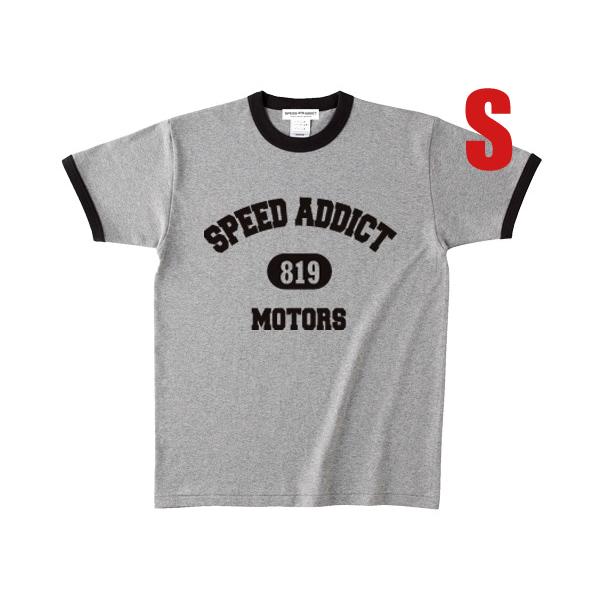SPEED ADDICT 819 COLLEGE LOGO Ringer T-shirt GRAY × BLACK S/カレッジロゴ ...