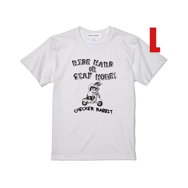 CHECKER RABBIT T-shirt WHITE L/富士重工業ラビットスクーターうさぎ新三菱重工シルバーピジョン125ジュリオ ...