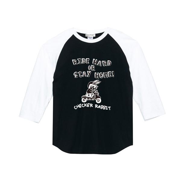 CHECKER RABBIT Raglan 3/4 Sleeves T-shirt BLACK × WHITE/白黒ラグラン七分袖切替長袖ロン ...