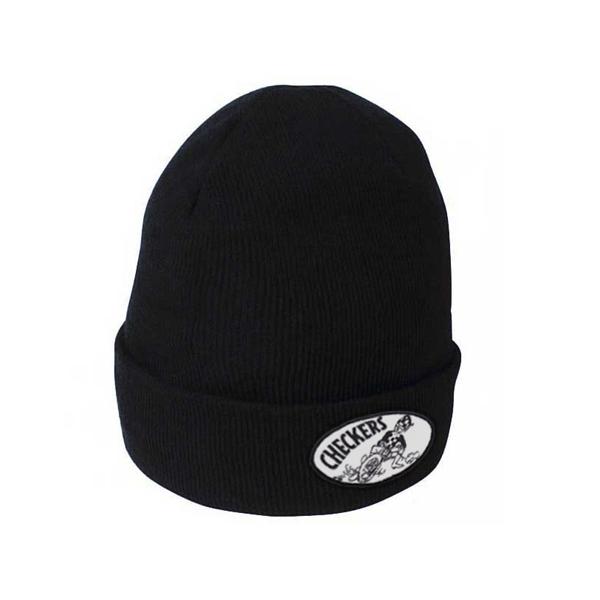 KNIT CAP CHECKERS/ニットキャップチェッカーズチェッカーズハーレーチョッパーライダーchopperキャラクターロゴワッペン刺繍 ...