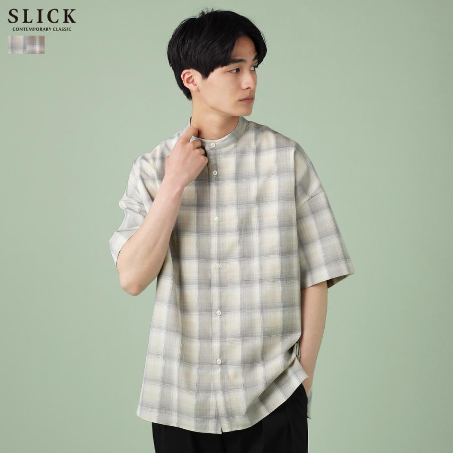 SLICK シャツ メンズ 春 夏 春服 夏服 半袖 トロピカル super100 オンブレチェック チェック 5269714 ...