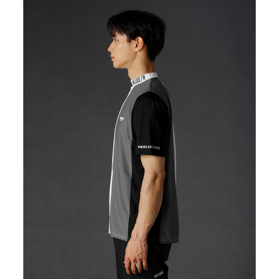 LUXE/R 【セットアップ対応】ゴルフウェア メンズ トップス ハイネック 夏 夏服 接触冷感 吸水 伸縮 速乾 ナイロン ゴルフ 半袖 ストレッチ バイカラー 配色 45988 ...
