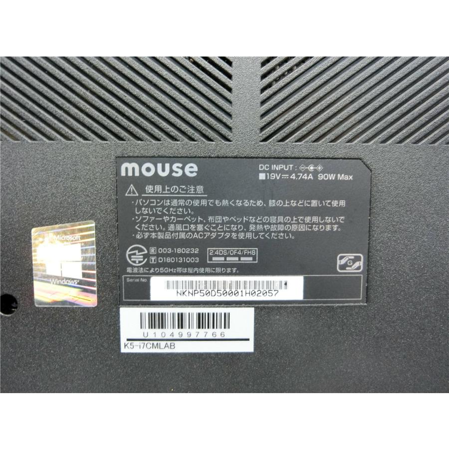 ゲーミングPC Mouse K5-17CMLAB Core i7 10750H/16GBメモリ/高速SSD512GB+HDD500GB/MX350/15.6インチフルHD MSoffice ...