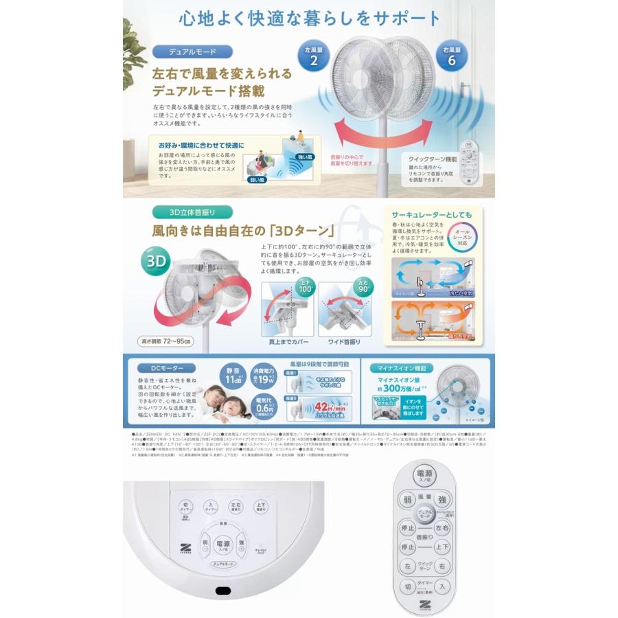 ゼンケンDCファン ZENKEN DC FAN 2 ZEF-DC2《マイナスイオン量300万個/cm3、扇風機＆サーキュレーター、静音性、省エネ、部屋干し》 : 三喜ネットショップ - 通販 ...