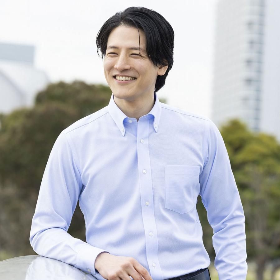 日清紡アポロコット スリムフィット 長袖 ワイシャツ メンズ  綿100％ 形態安定加工 青 ブルー【CFD250-250】 CHOYA SHIRT FACTORY 日清紡アポロコット スリムフィット 長袖