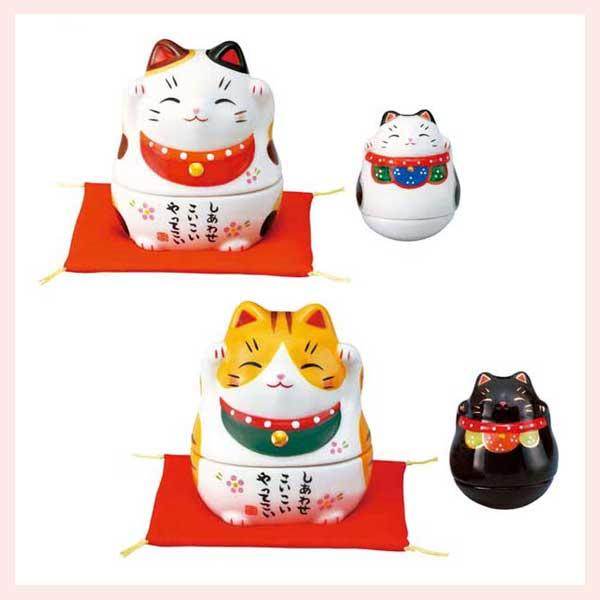 彩絵 招き猫小物入れ（おきあがり招き猫入） 陶器／2種類 : セレクトショップ hana Yahoo!店 - 通販 - Yahoo!ショッピング