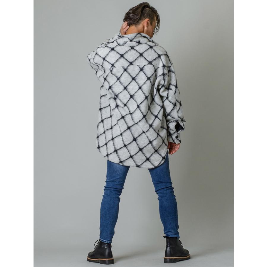 REGIEVO（レジエボ） オーバーシャツジャケット メンズ オーバーサイズ ビッグシルエット バイアスチェック柄 秋冬 グレー ブラック 黒 ...